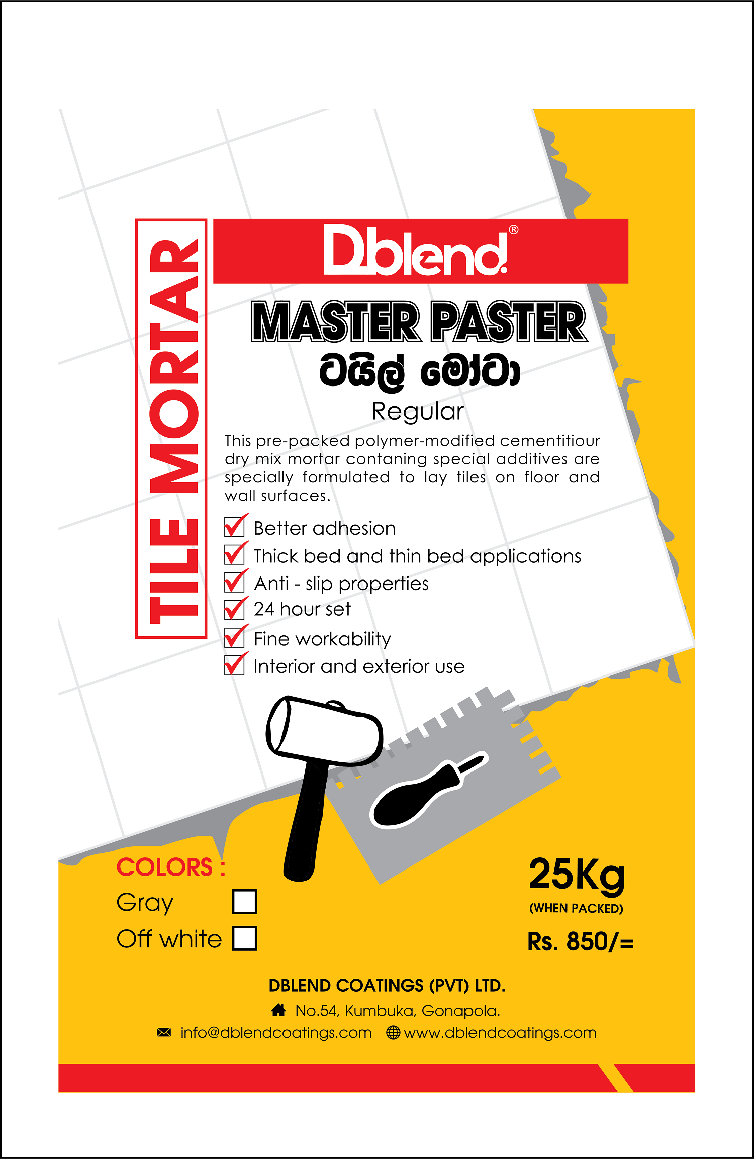 Dblend Master Paster – Regular Tile Mortar – Surplus